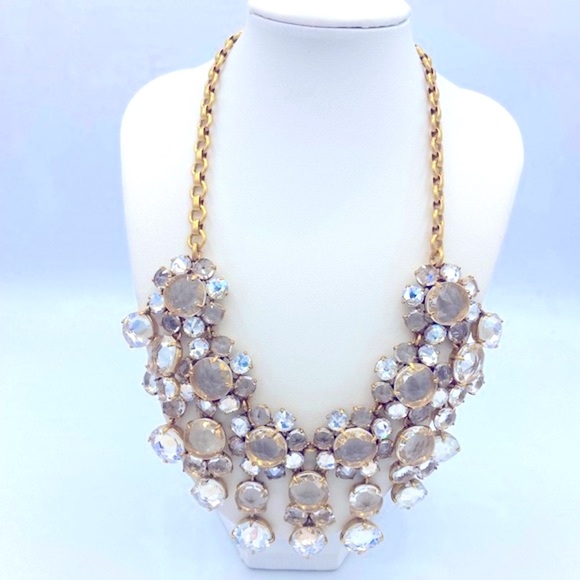 J. Crew | Jewelry | J Crew Designer Gold Tone Sparkling Rhinestone Bib ...